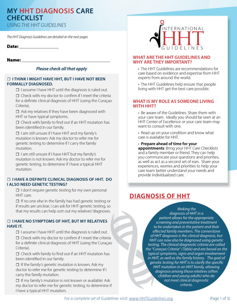 My HHT Diagnosis Checklist - CureHHT