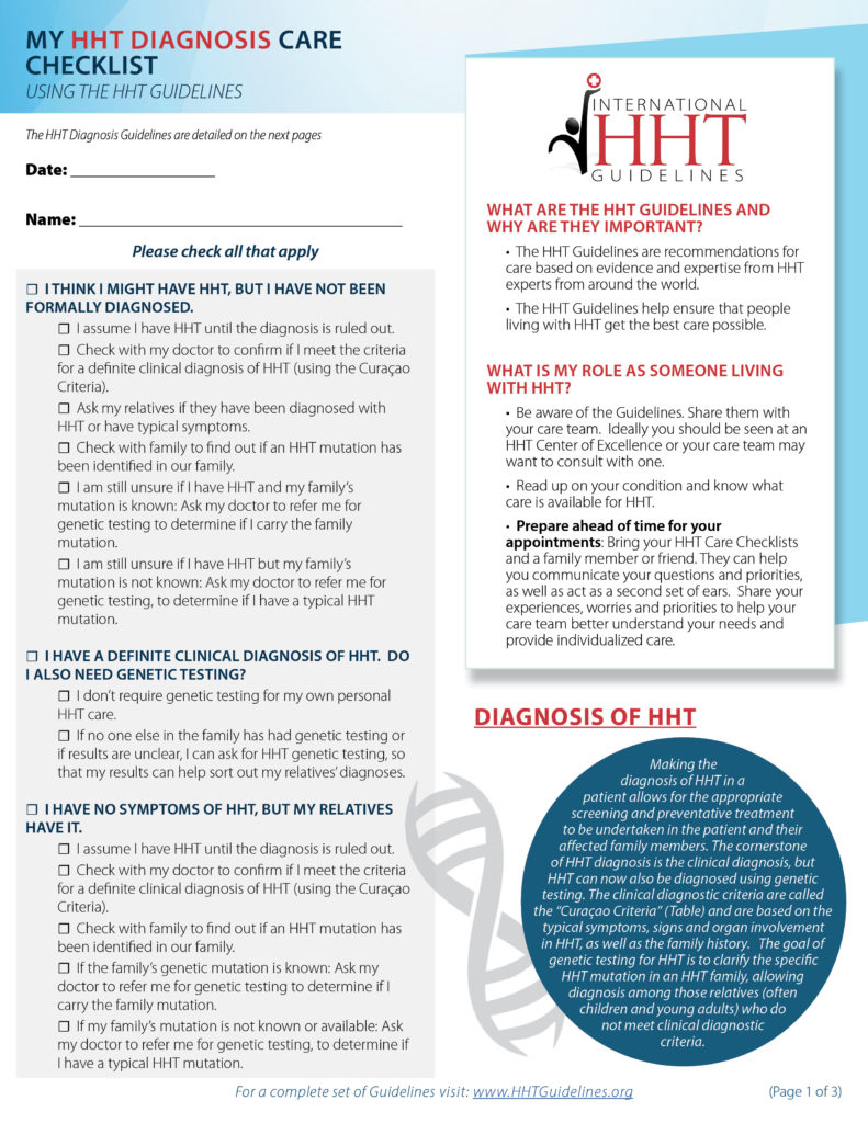 My HHT Diagnosis Checklist - CureHHT