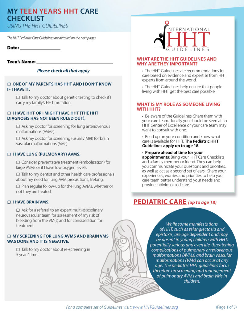 My Teen Years HHT Care Checklist - CureHHT