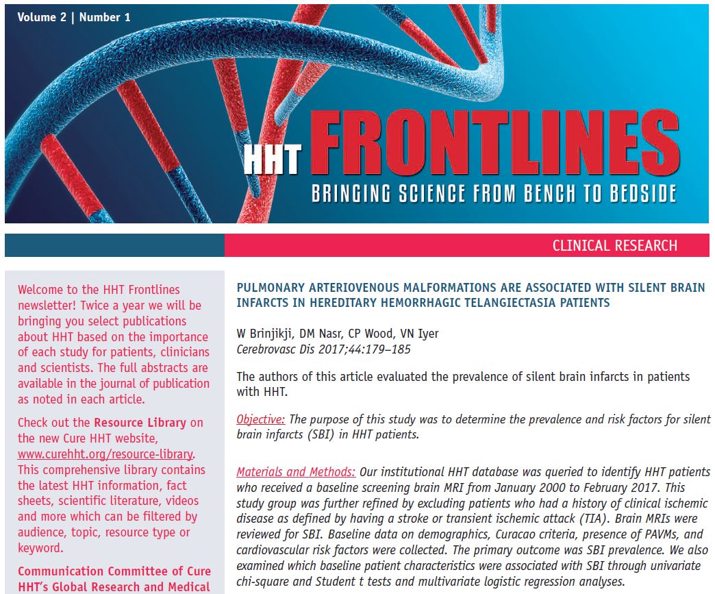 HHT Frontlines Scientific Newsletter (2018) - CureHHT