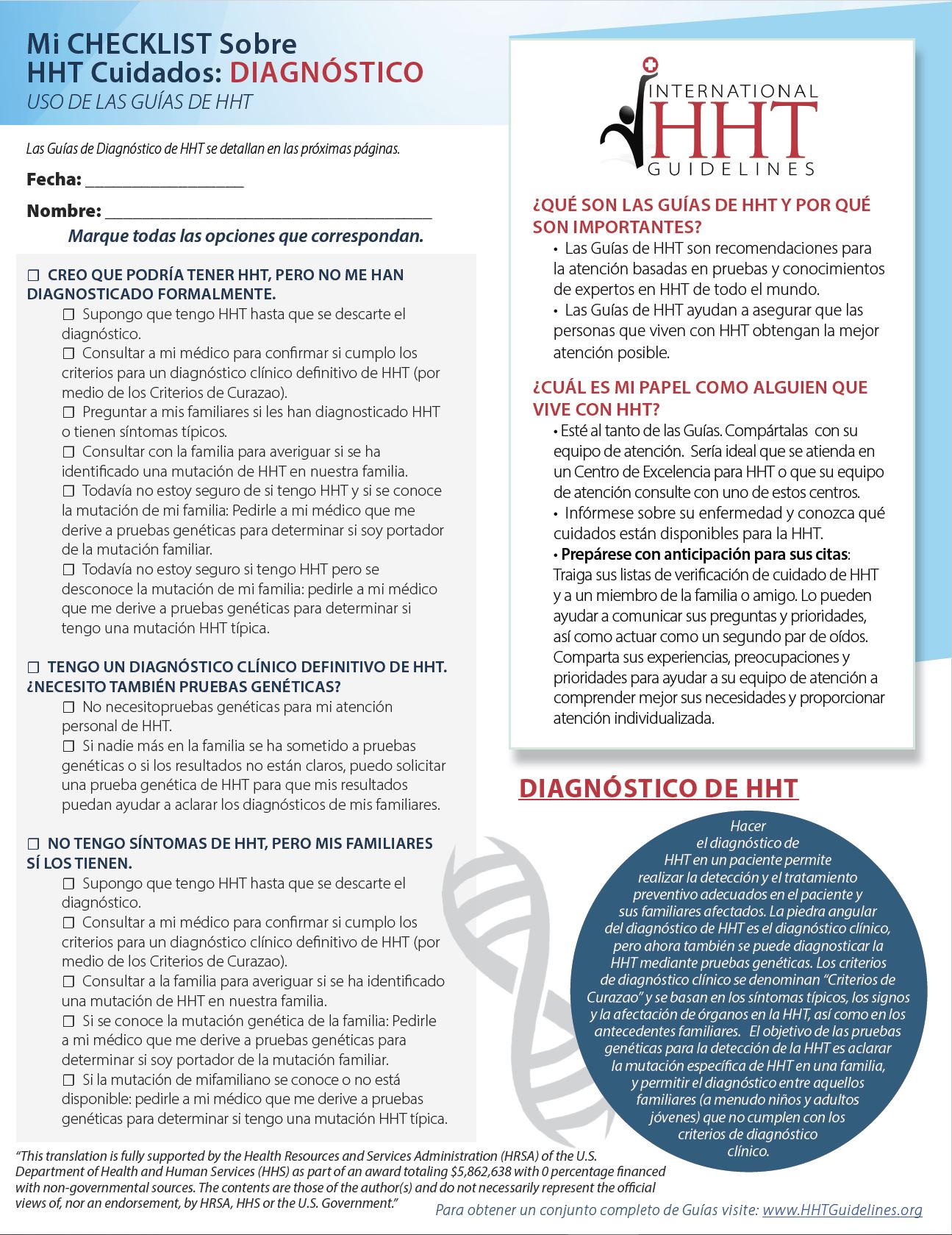 Mi CHECKLIST Sobre HHT Cuidados: Diagnóstico - CureHHT