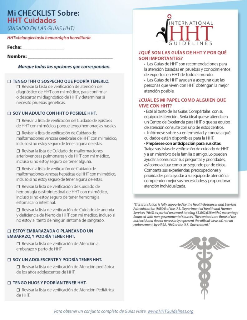 Mi CHECKLIST Sobre: HHT Cuidados - CureHHT